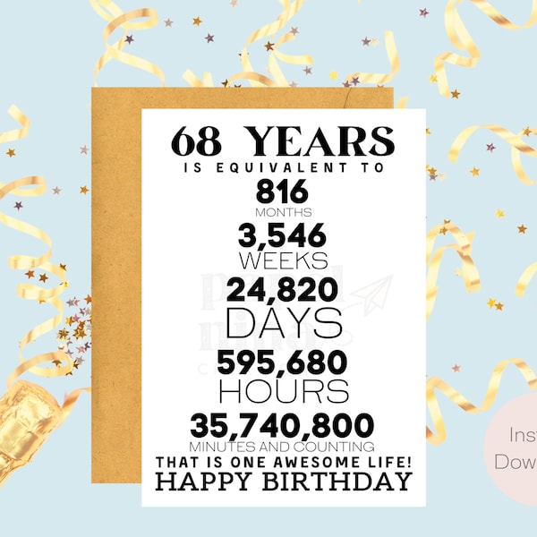 68th Birthday Card - Etsy