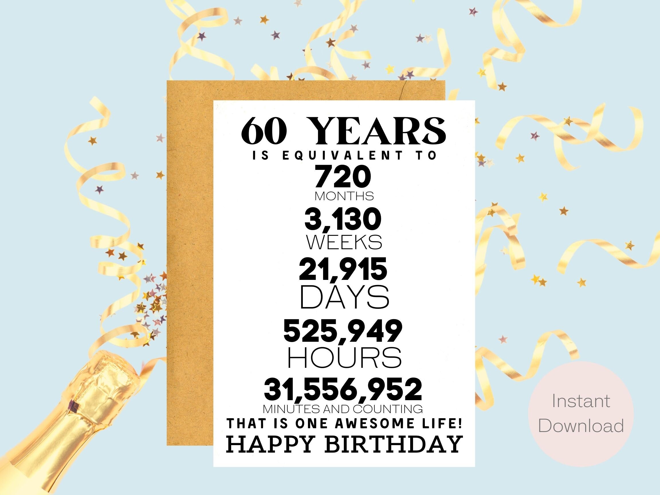 60th Birthday Card | Instant Download | Last Minute Gift | Digital Card ...