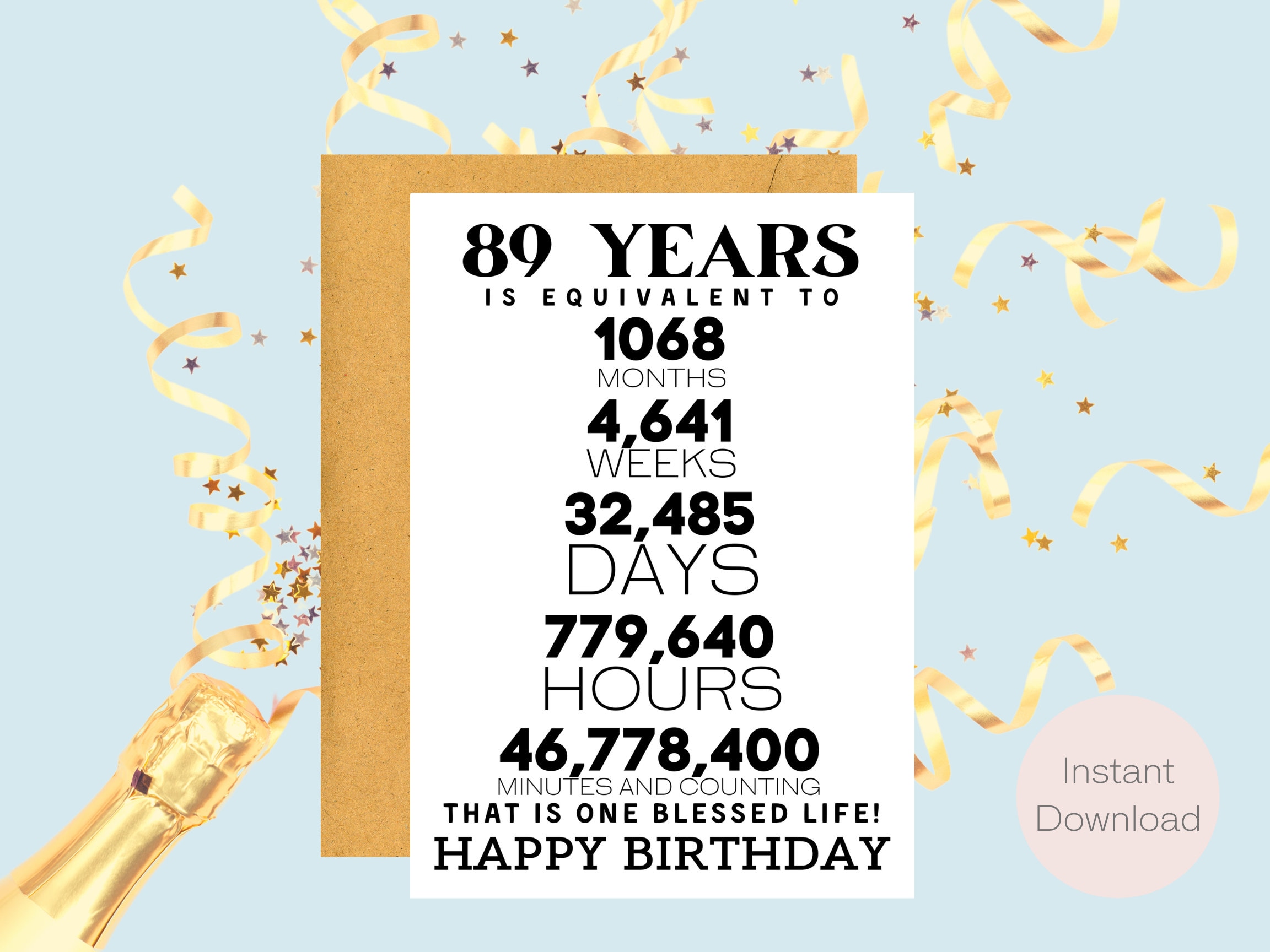 89th Birthday Card | Instant Download | Last Minute Gift | Digital Card ...