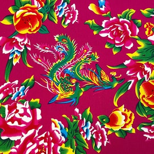 Phoenix With Peonies on Magenta Sold by the 1/2 Yard - Etsy