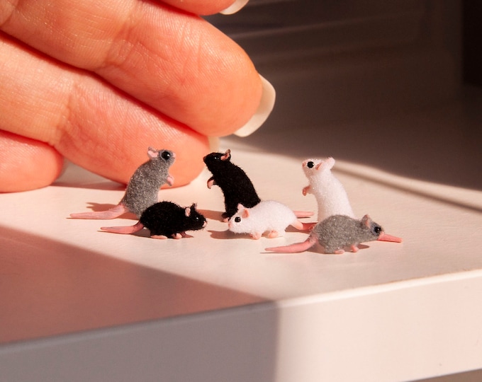 Miniature Mice Kit of 6 Pcs, Mouse Pet in 1:12 Twelfth Scale for Doll ...
