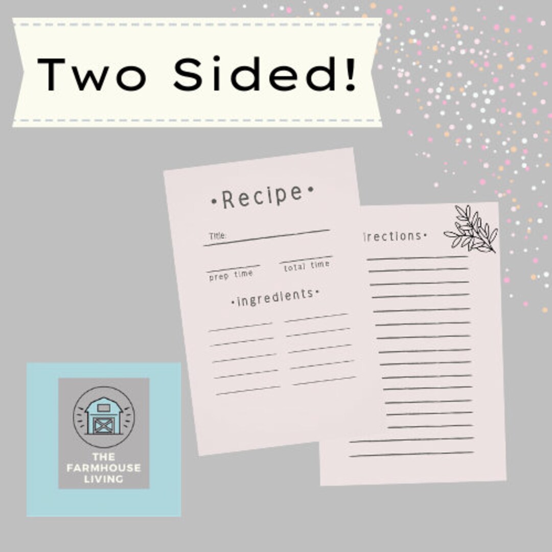 Vertical Recipe Card | Printable | Simple - Etsy