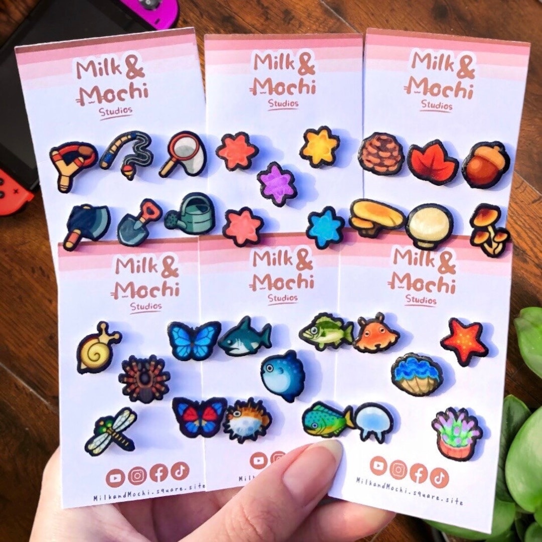Mini Animal Pins Set Bugs Fish Sea Creatures Gyroids Star Fragments ...