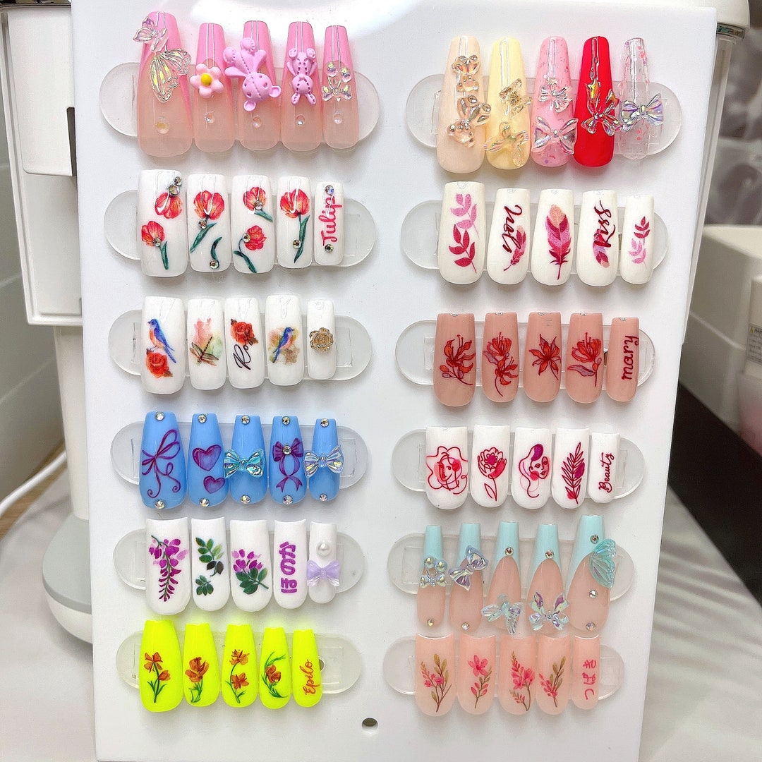 Hand Made Custom Press on Nail Set for Women Nail Art, Square Nail Set ...