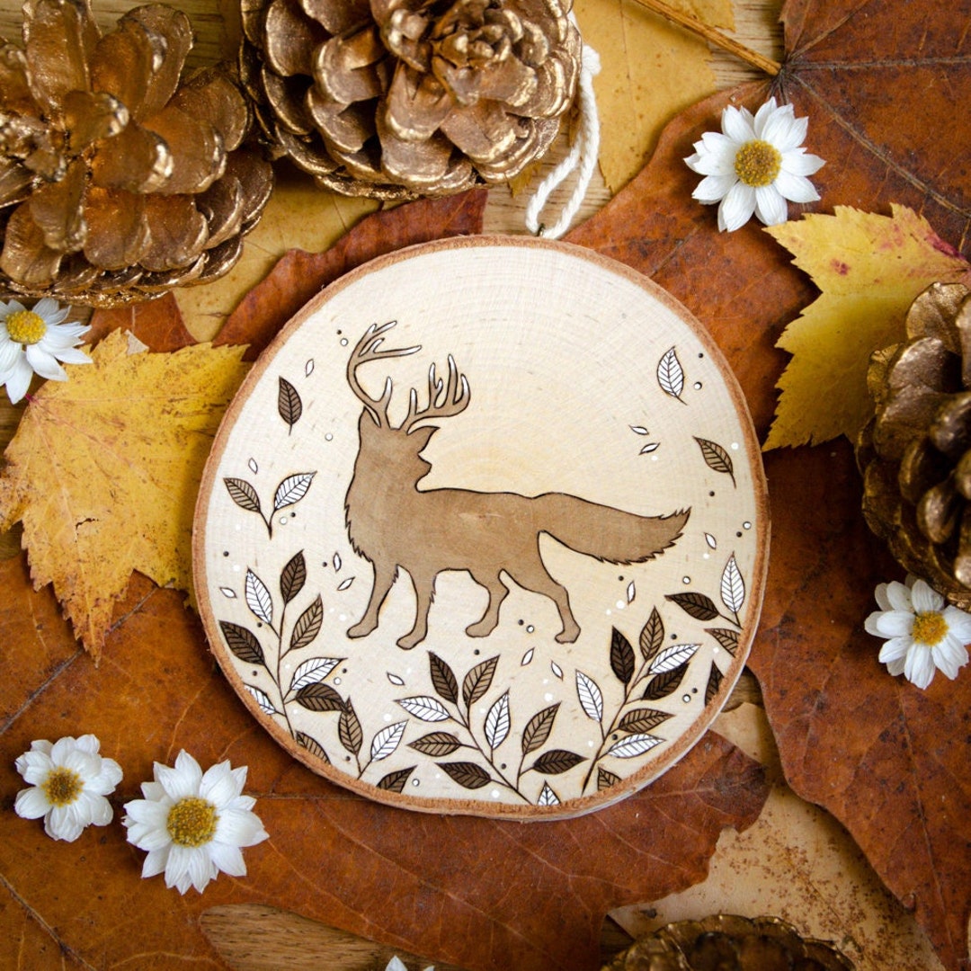 Whimsical Antlered Fox - Large Wooden Hanging Ornament - Etsy