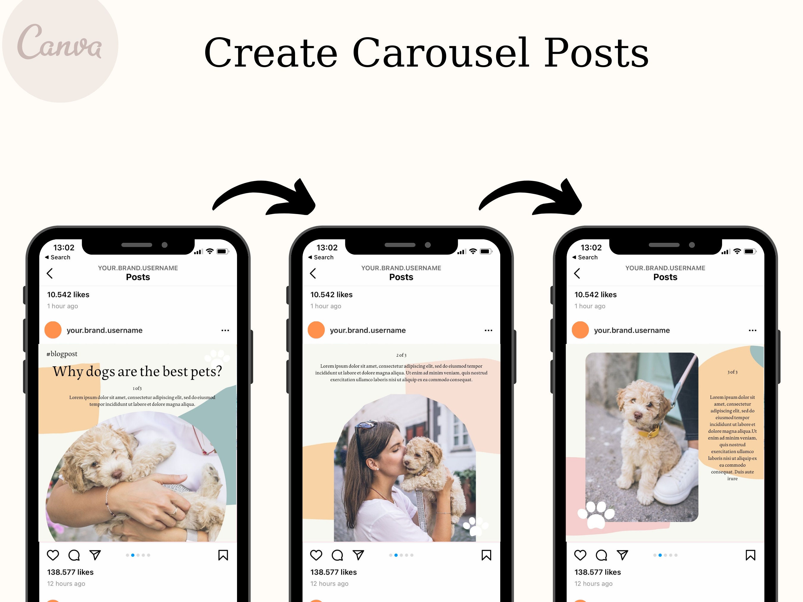30 PETS POST TEMPLATE for Instagram, Social Media Posts for Dog and Pet ...