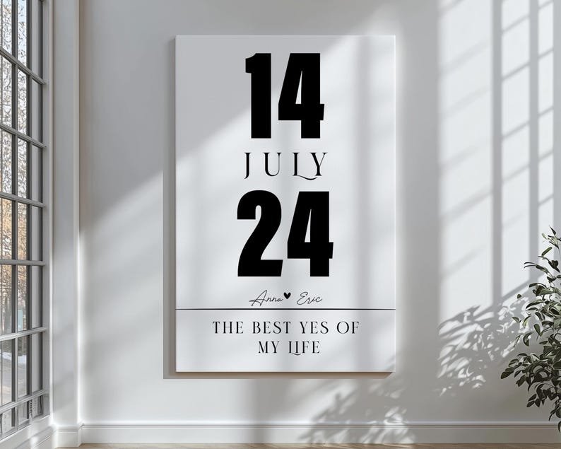 Custom Date Sign With Names, Personalized Wedding Date Canvas Print ...