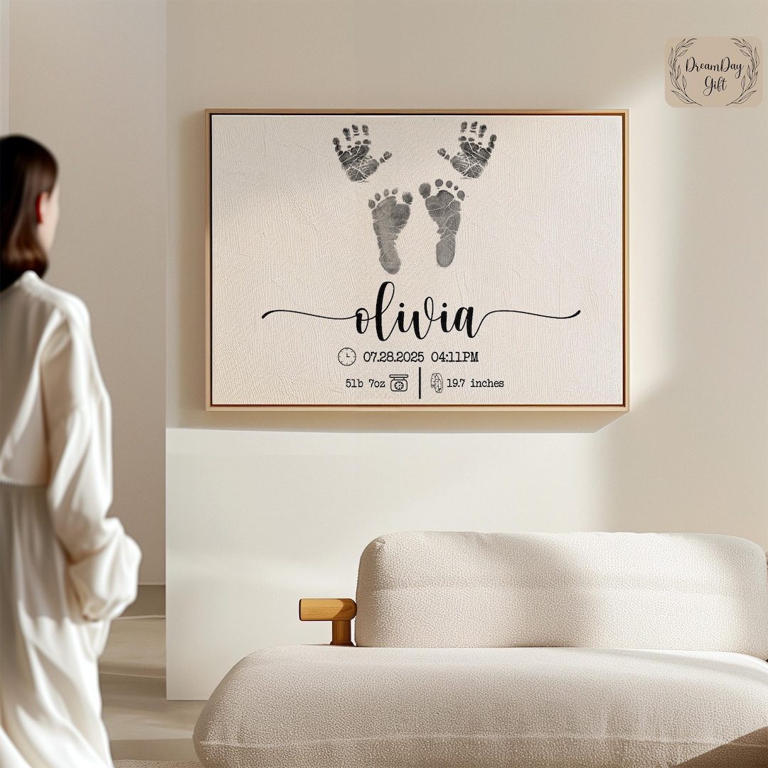 Custom Baby Handprint and Footprint Canvas Art, Personalized Newborn ...