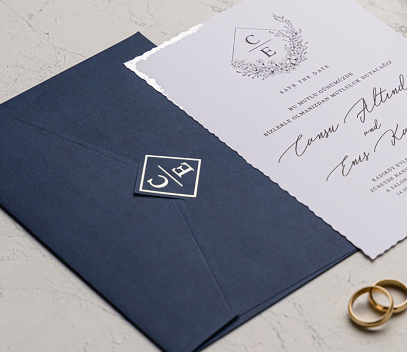 Navy Blue Wedding Invitation Elegant Wedding Stationery - Etsy