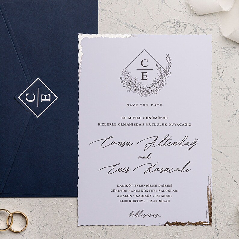 Navy Blue Wedding Invitation Elegant Wedding Stationery - Etsy