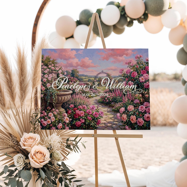 Spring Floral Wedding Welcome Sign, Custom Blushing Garden Entrance ...