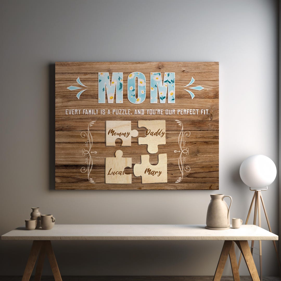 Personalized Family Puzzle Canvas Wall Art, Custom Mom Sign, Mother's ...