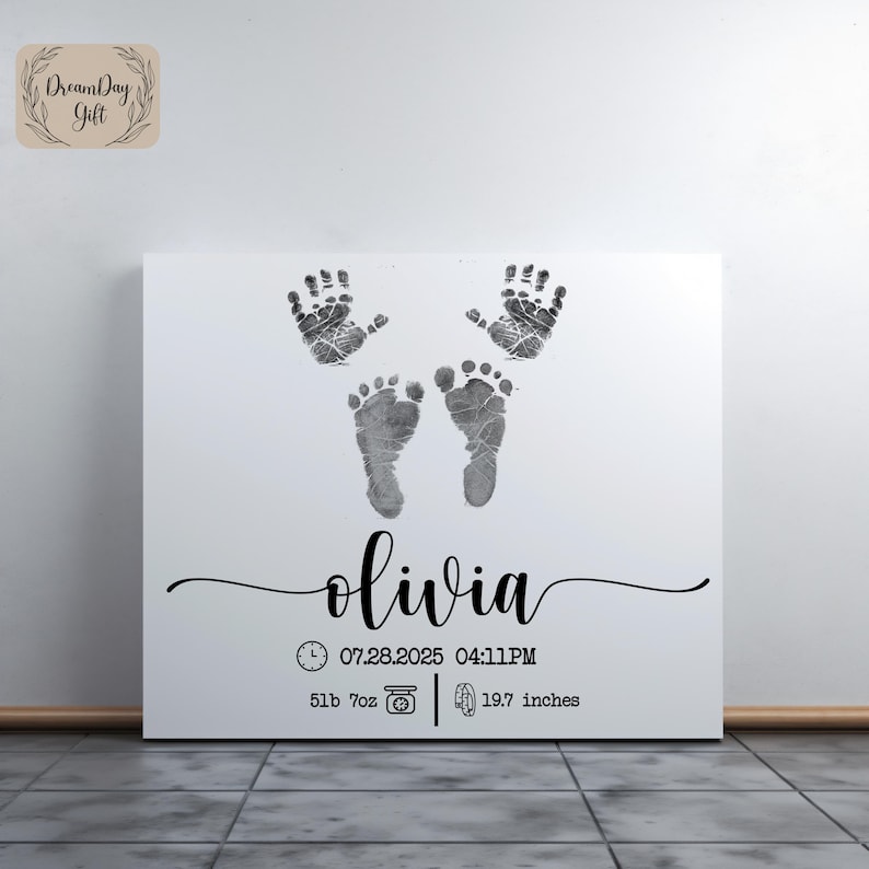 Custom Baby Handprint and Footprint Canvas Art, Personalized Newborn ...