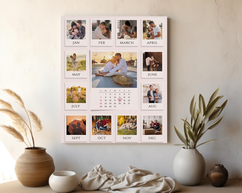 Custom Photo Calendar Canvas, Personalised Couples Anniversary Print ...