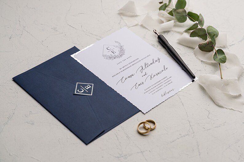 Navy Blue Wedding Invitation Elegant Wedding Stationery - Etsy