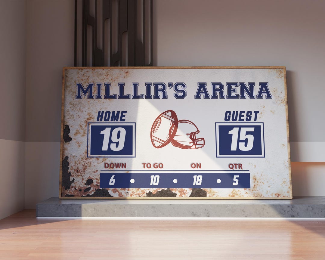 Custom Football Scoreboard Canvas Print, Personalized Game Room Wall ...
