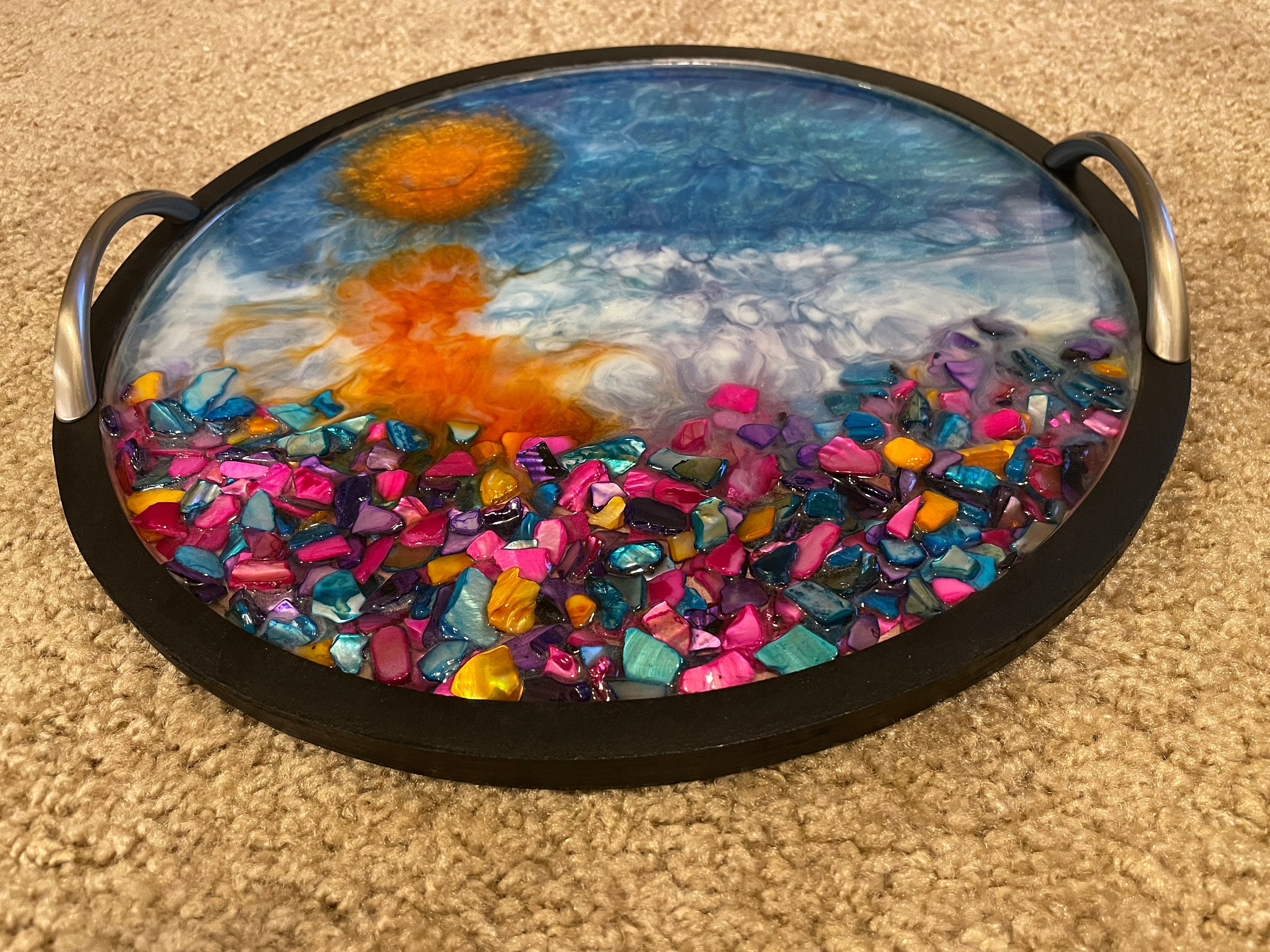 13" Resin Ocean Sunset Platter | Serving Tray or Wall Décor - Etsy