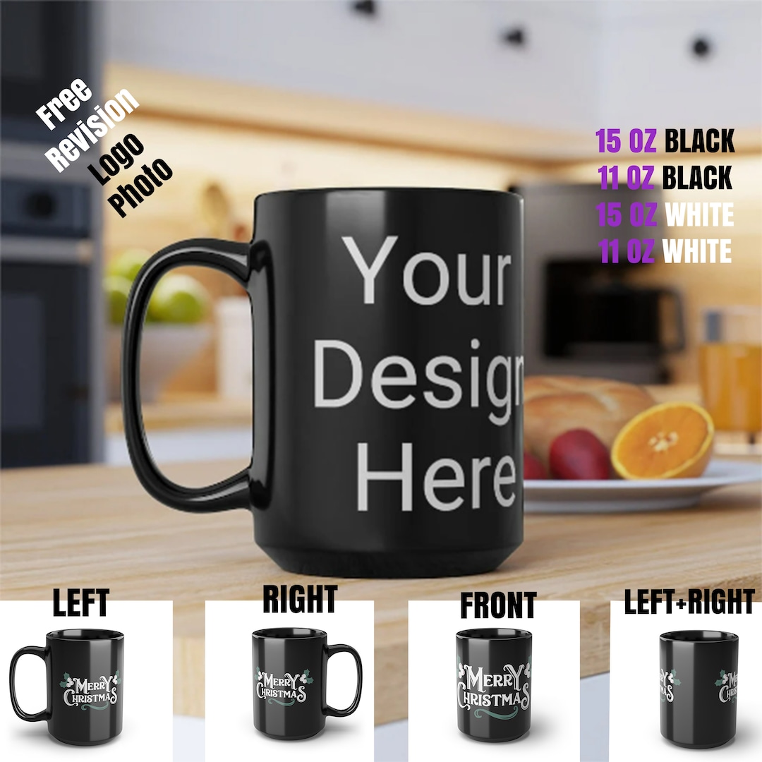Custom Black Coffee Mug 15 Oz or 11 Oz Size Personalized - Etsy