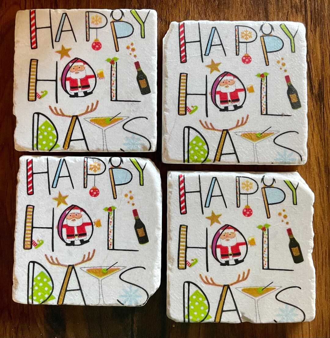 Happy Holidays Christmas Coasters Holiday Coasters Christmas Decor ...