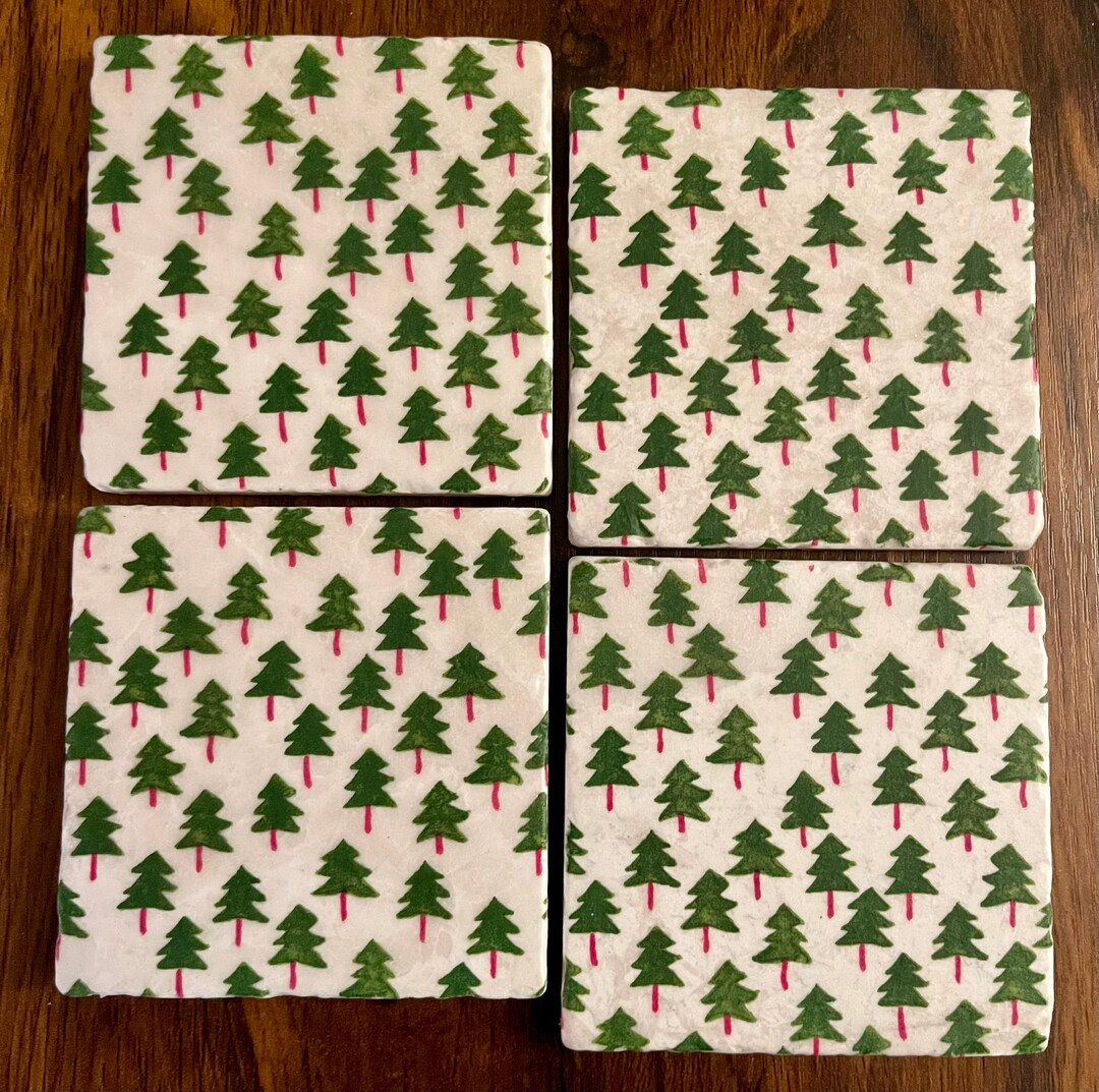 Christmas Tree Forest Coaster Set - Etsy