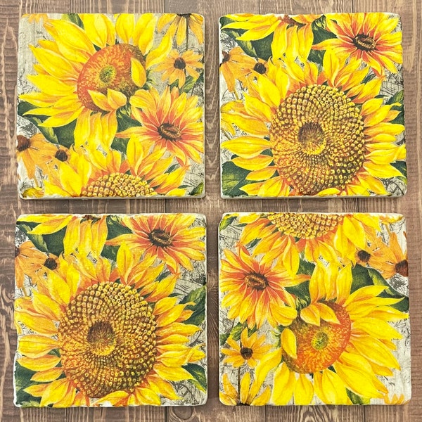 Sunflower Coasters - Etsy