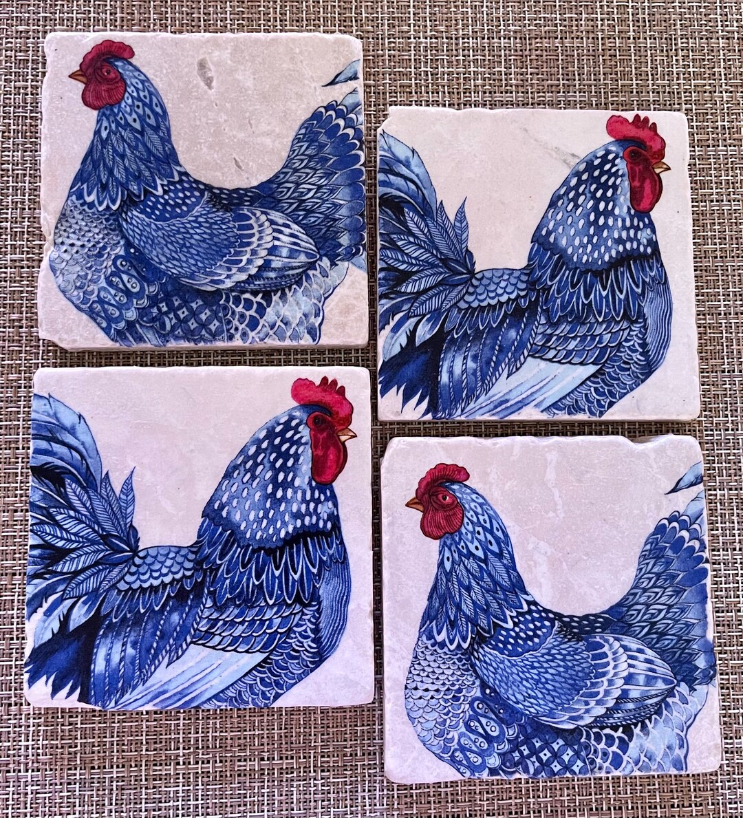 Blue Hen & Rooster Coaster Set/decorative Tiles - Etsy