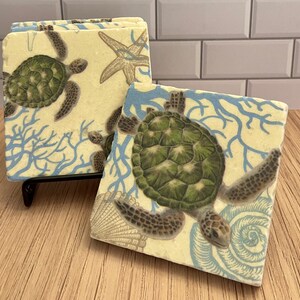 Colorful Sea Turtles Coaster Set/decorative Tiles - Etsy