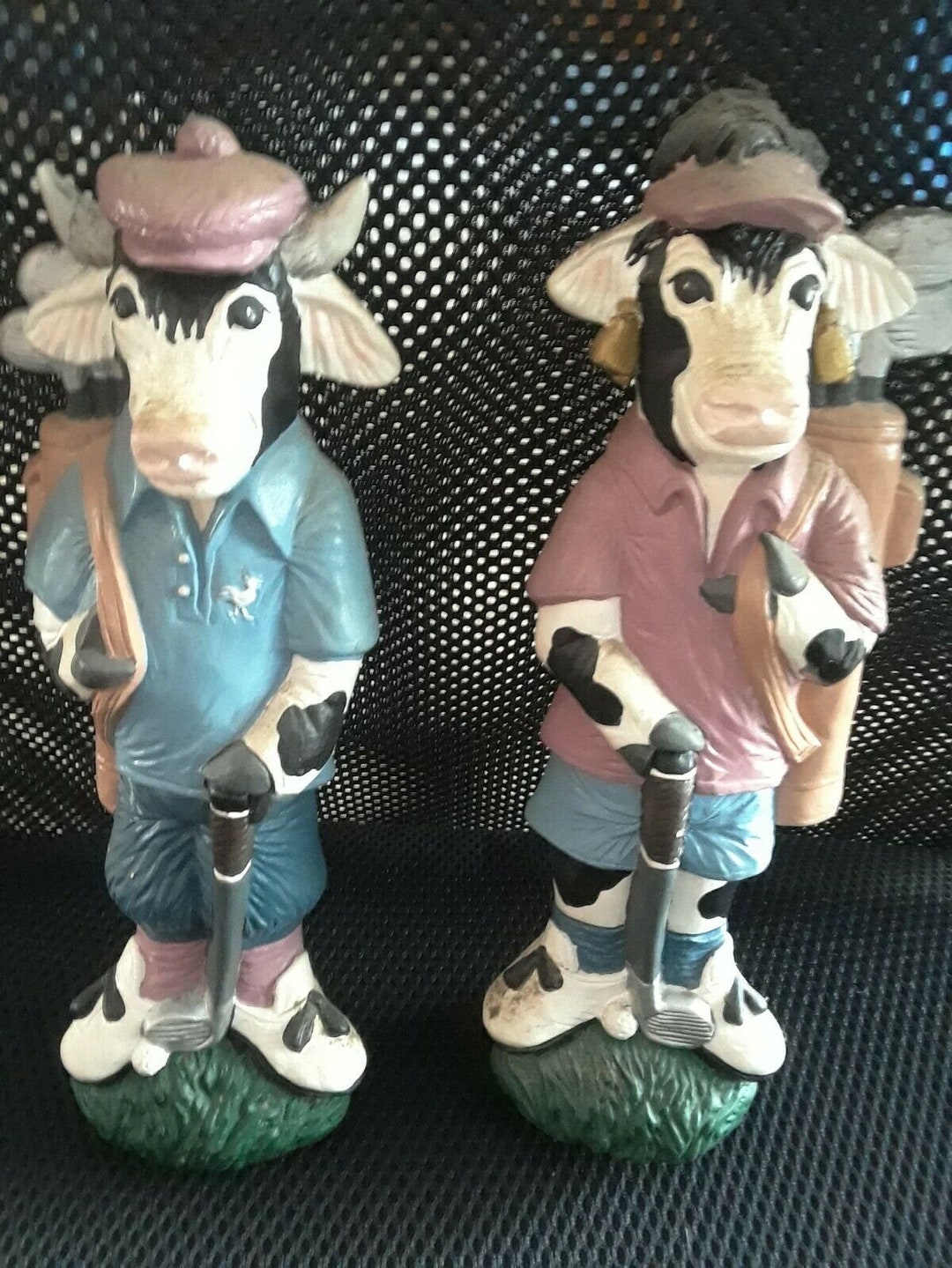 Cow Figurines, A Set of Two, Just Darling Golfing Cows Handcrafted ...