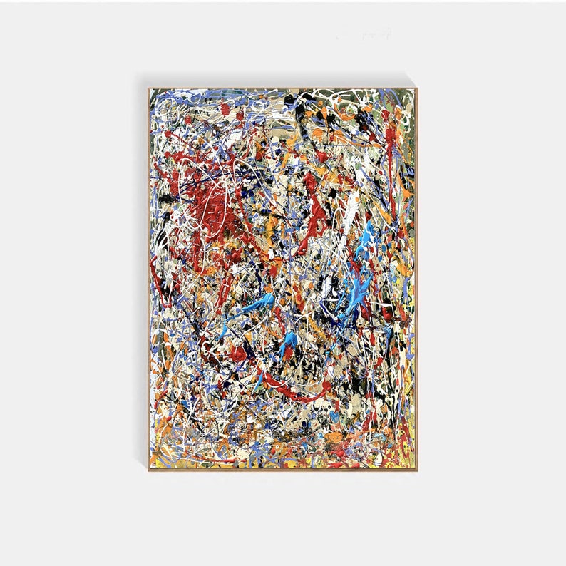 Red Abstract Wall Art, Jackson Pollock Style Painting, Red Abstract ...