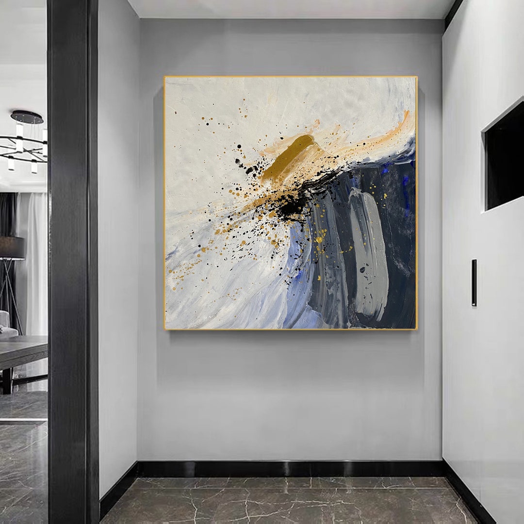 Pollock Style Painting, Black White Painting, Oversized Art Canvas ...