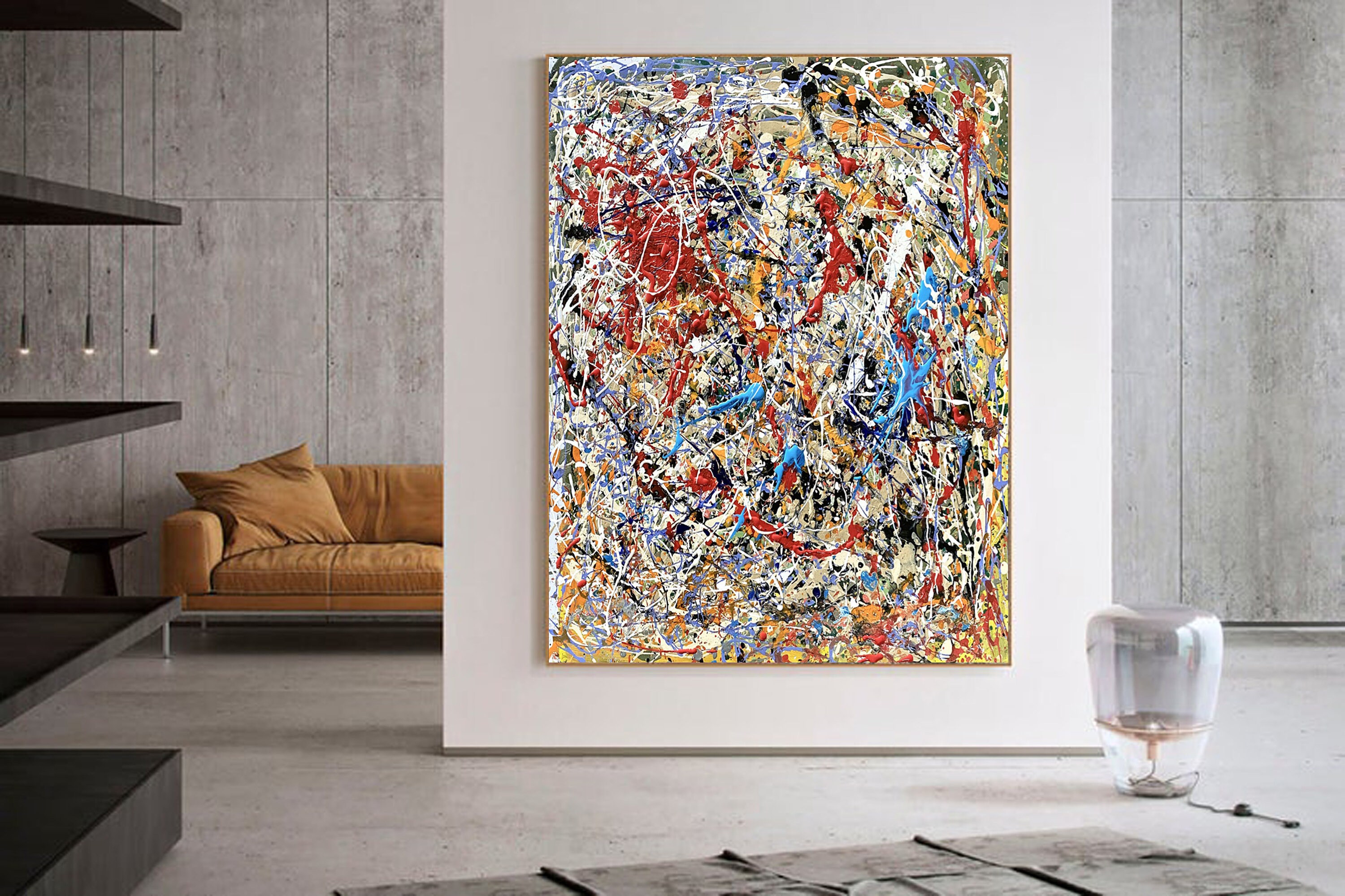 Red Abstract Wall Art, Jackson Pollock Style Painting, Red Abstract ...