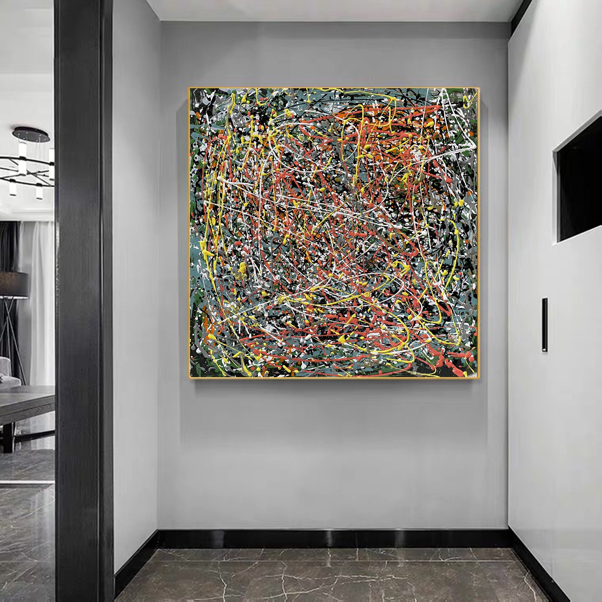 Jackson Pollock Inspired Drip Art Abstract Painting Large Art Living ...