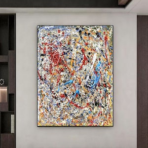 Red Abstract Wall Art, Jackson Pollock Style Painting, Red Abstract ...