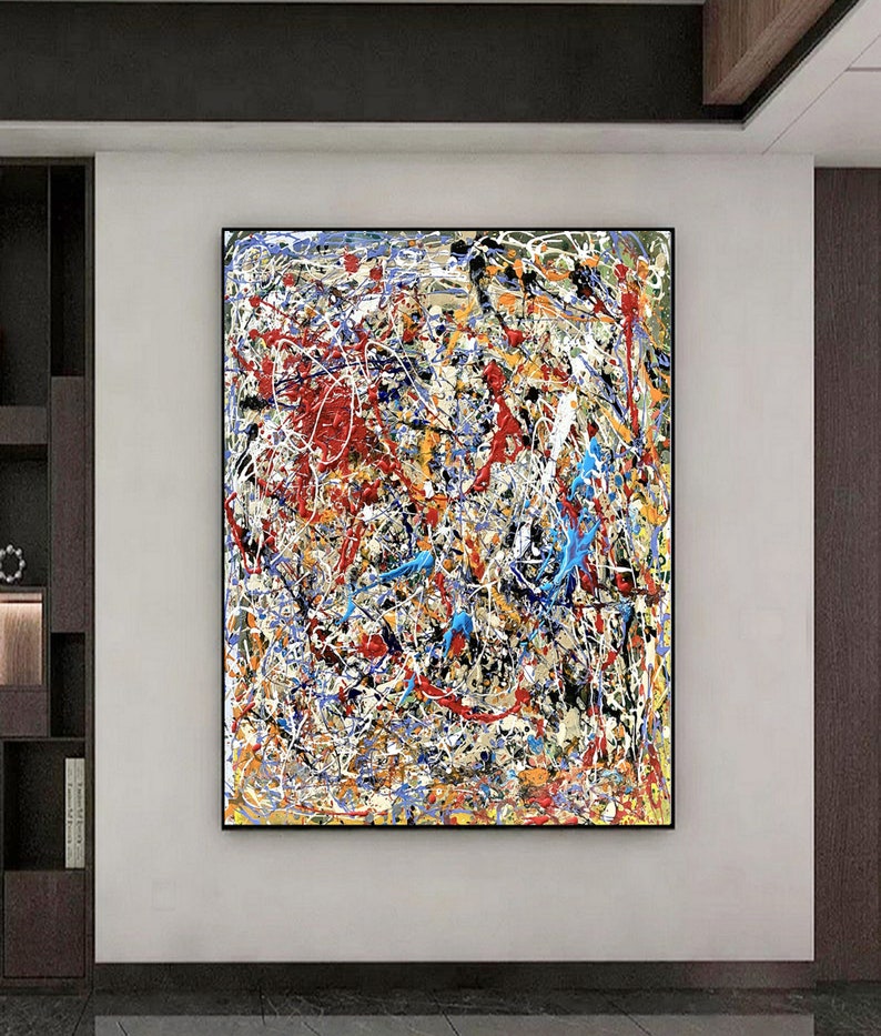 Red Abstract Wall Art, Jackson Pollock Style Painting, Red Abstract ...