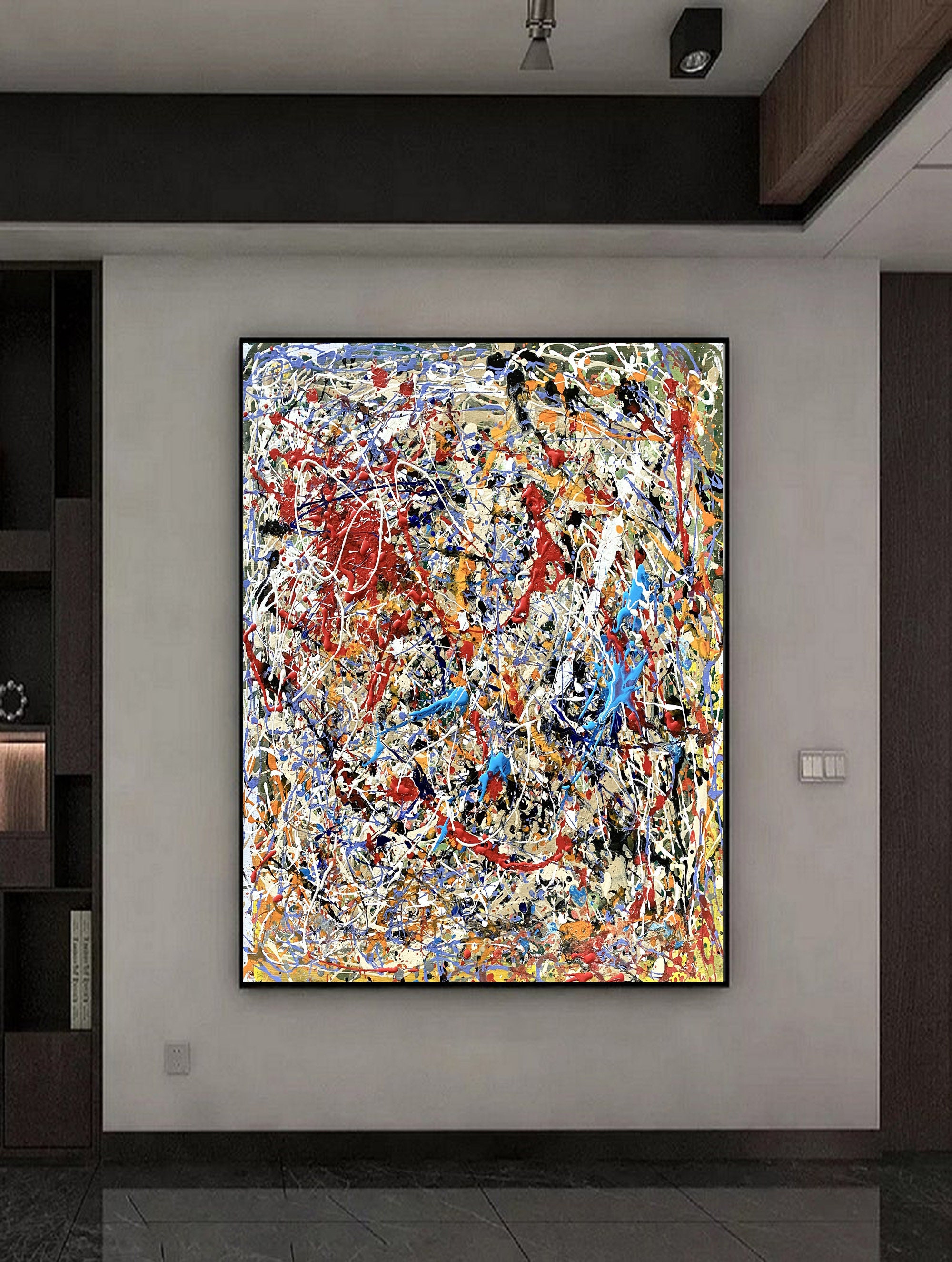 Red Abstract Wall Art, Jackson Pollock Style Painting, Red Abstract ...