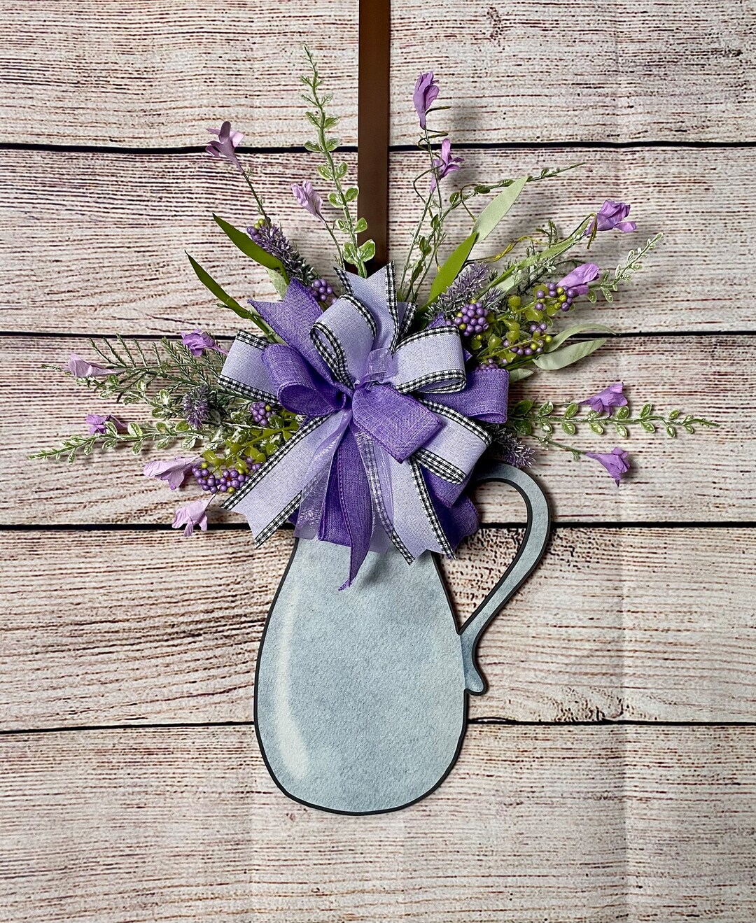 Floral Door Hanger, Pitcher Wall Hanger, Purple and Lavender Home Decor ...
