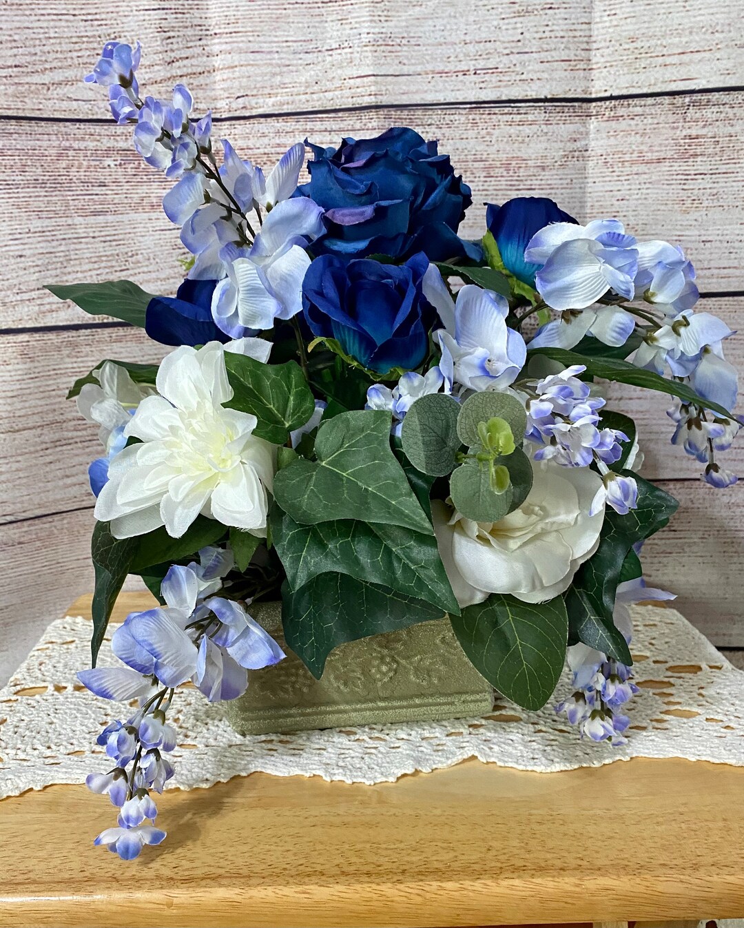 Blue and White Floral Arrangement, Floral Centerpiece for Home Decor ...