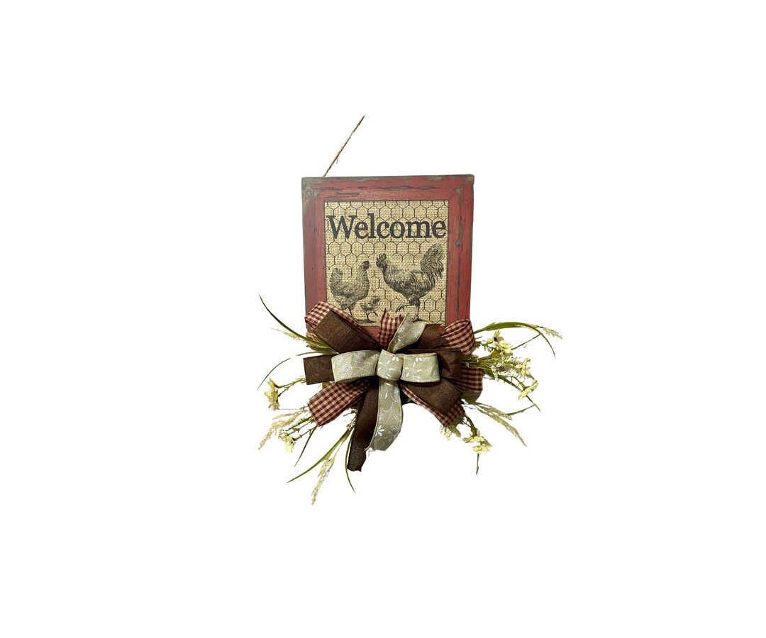 Rustic Farmhouse Welcome Sign With Rooster and Chicken, Country Décor ...