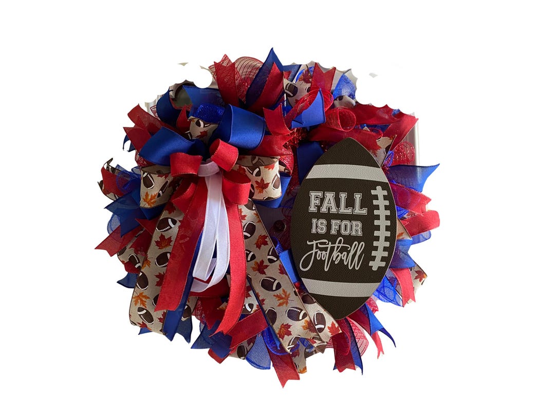 Fall Football Wreath - Blue and Red Handmade Door Decor - Fall is for ...