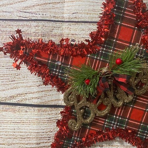 Red Plaid Star believe Christmas Wreath Rustic Holiday Decor, Farmhouse ...