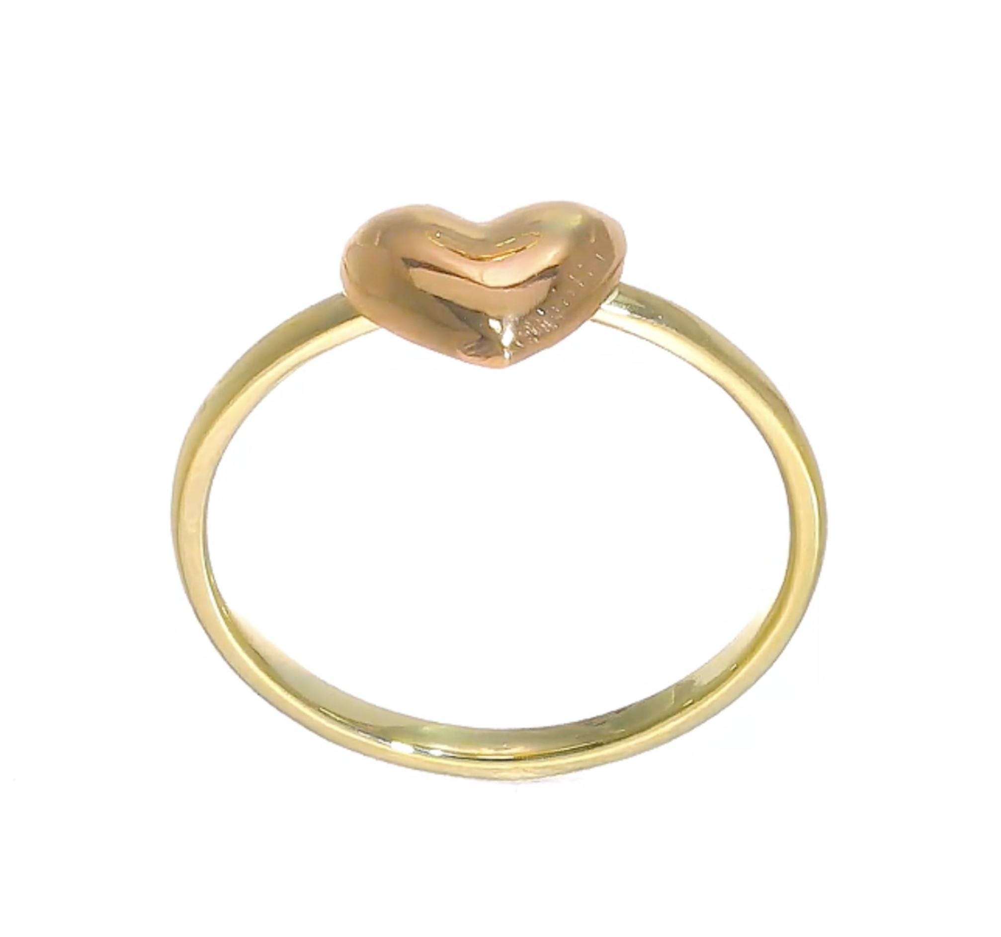 14k Solid Two Tone Puffed Heart Ring | Solid 14k Yellow and Pink Gold ...