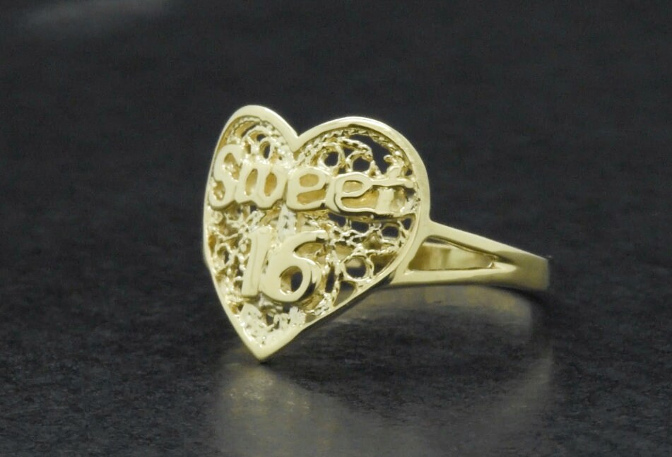 14k Solid Yellow Gold Filigree Sweet 16 Años 16 Years 16th Birthday ...