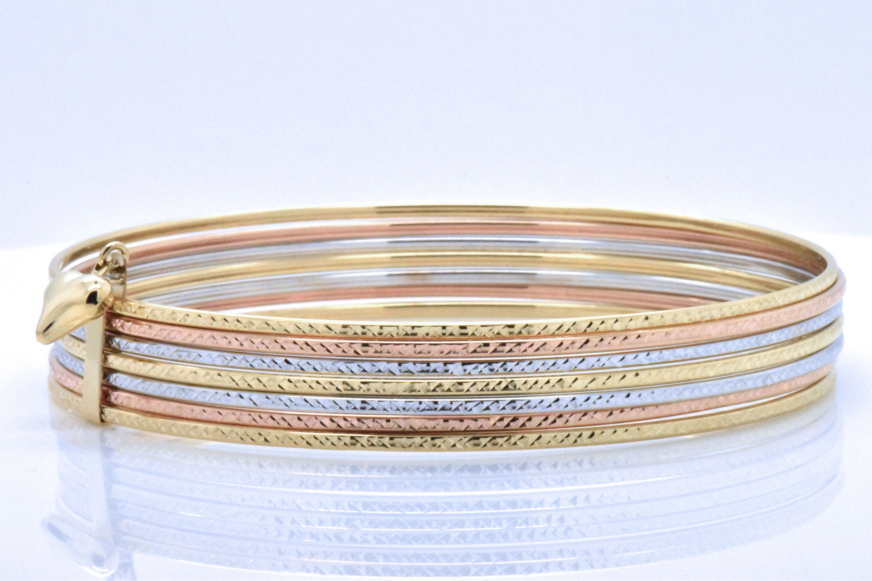 14k Gold Three Tone Tricolor Gold Pink/rose White Yellow Diamond Cut ...