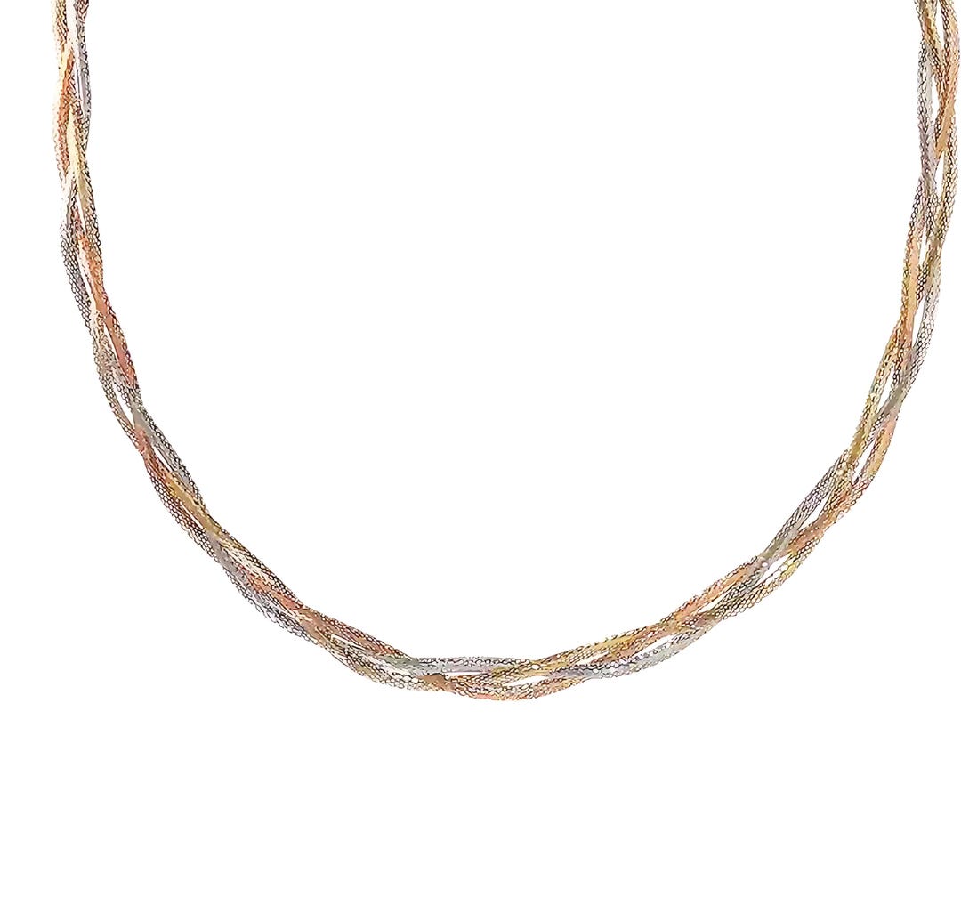 14k Gold Tricolor Braided Necklace – Three Tone Mesh Fancy Chain, Solid ...