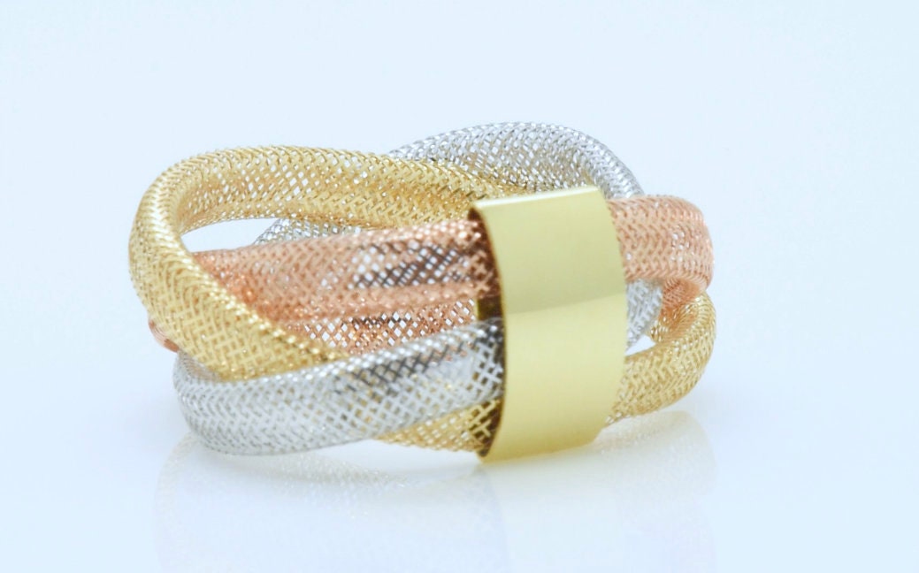 14k Tricolor Three Tone Gold Yellow Whitepink Classy Cocktail Statement ...