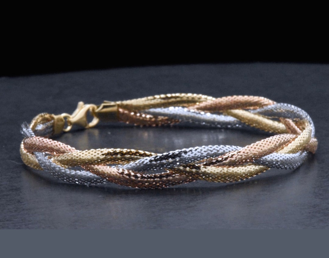 Solid 14k Tricolor Gold Three Tone Pink / Rose / White / Yellow Fancy ...