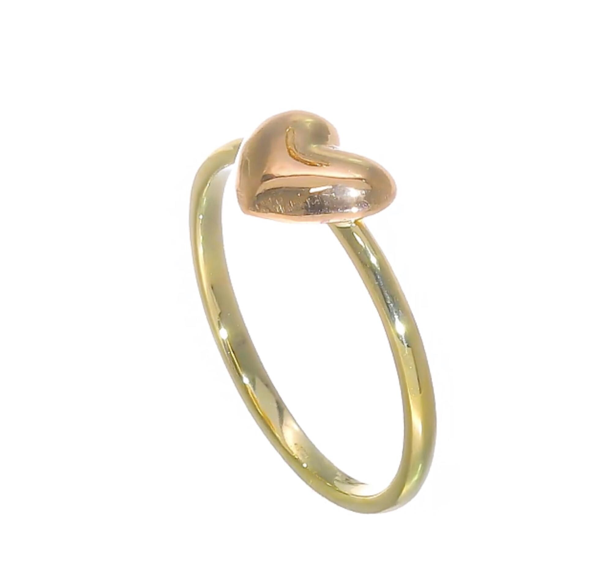 14k Solid Two Tone Puffed Heart Ring | Solid 14k Yellow and Pink Gold ...