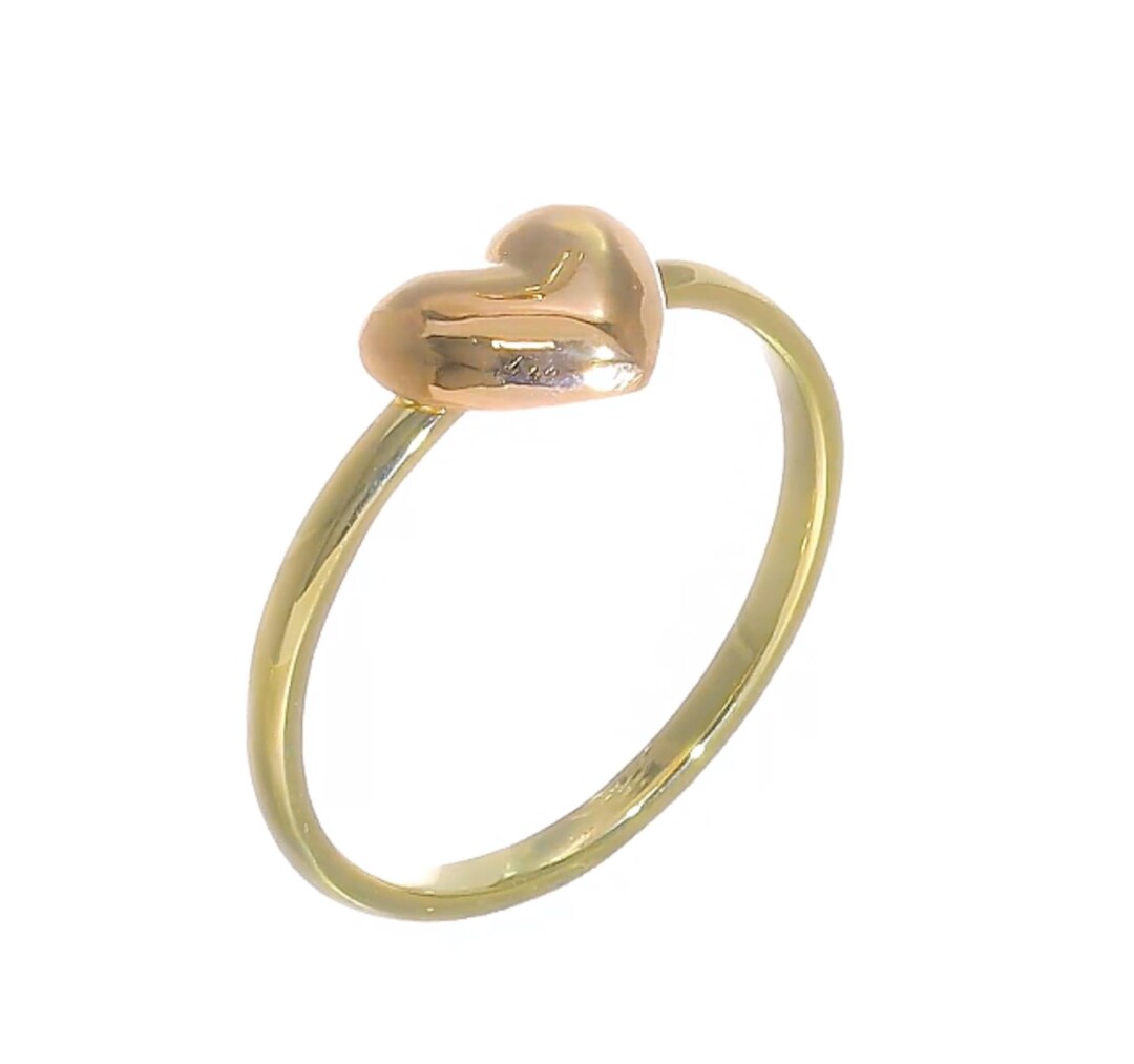 14k Solid Two Tone Puffed Heart Ring | Solid 14k Yellow and Pink Gold ...