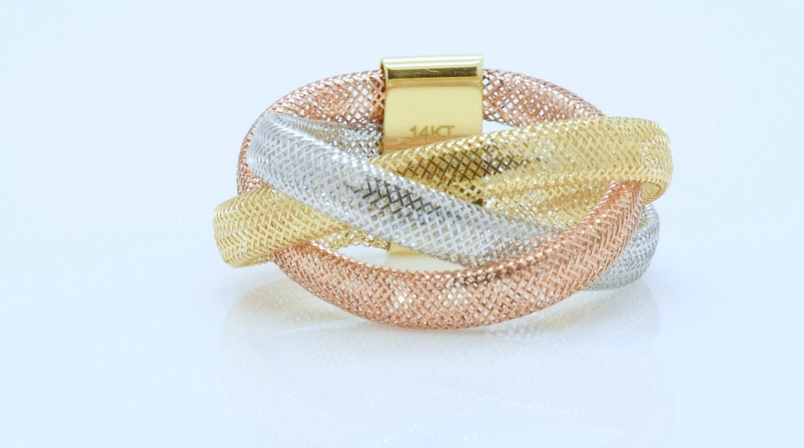 14k Tricolor Three Tone Gold Yellow Whitepink Classy Cocktail Statement ...