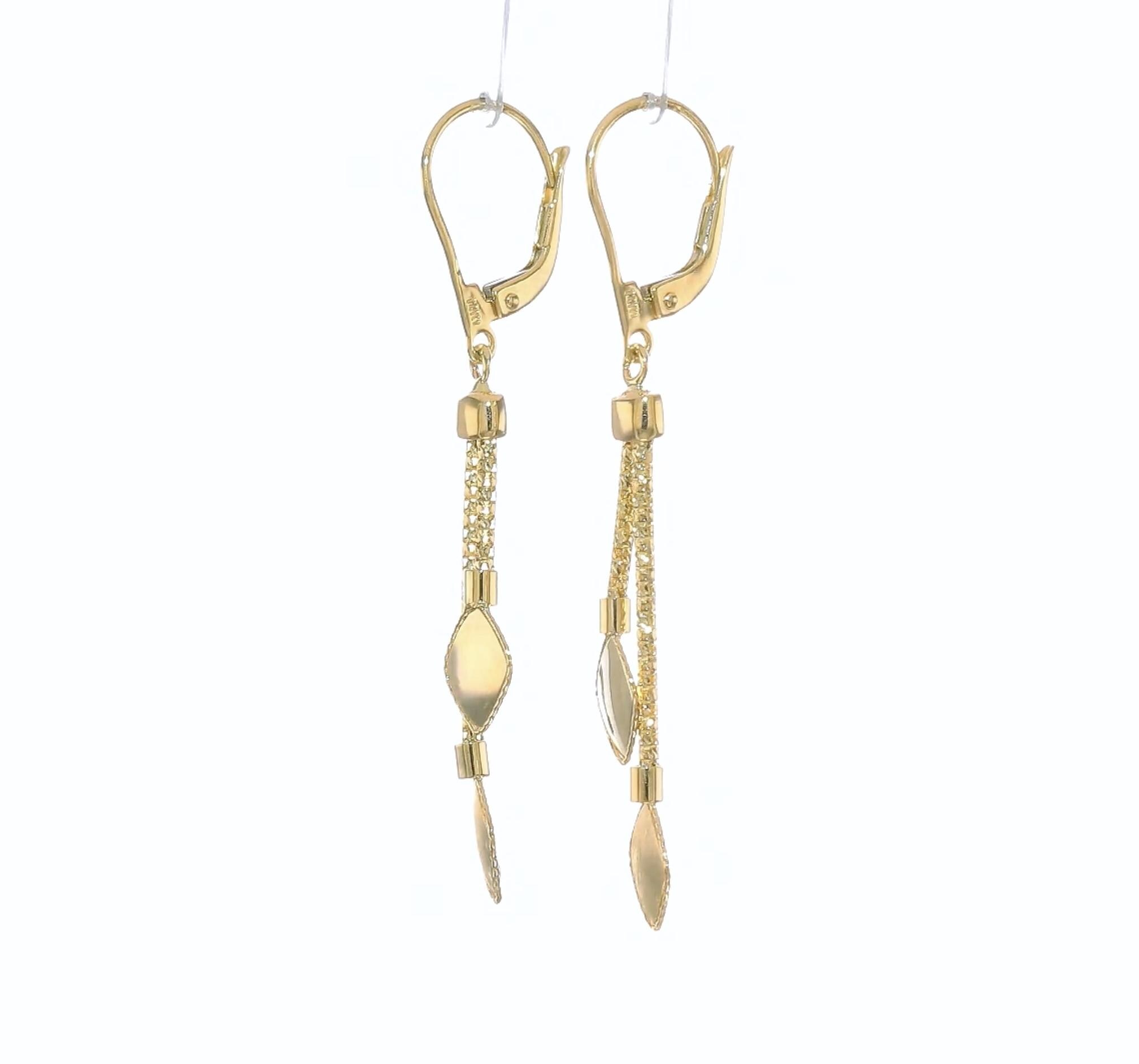 14k Yellow Gold Dangle Long Lever Back Square Rhombus Fancy Mirror ...